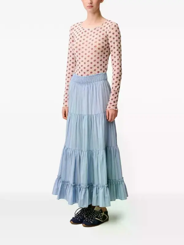 Claudie Pierlot Striped Tiered Maxi Skirt - Blue