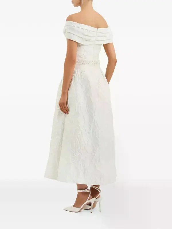 Rebecca Vallance Ivory Off-shoulder Midi Dress With Embellished Belt