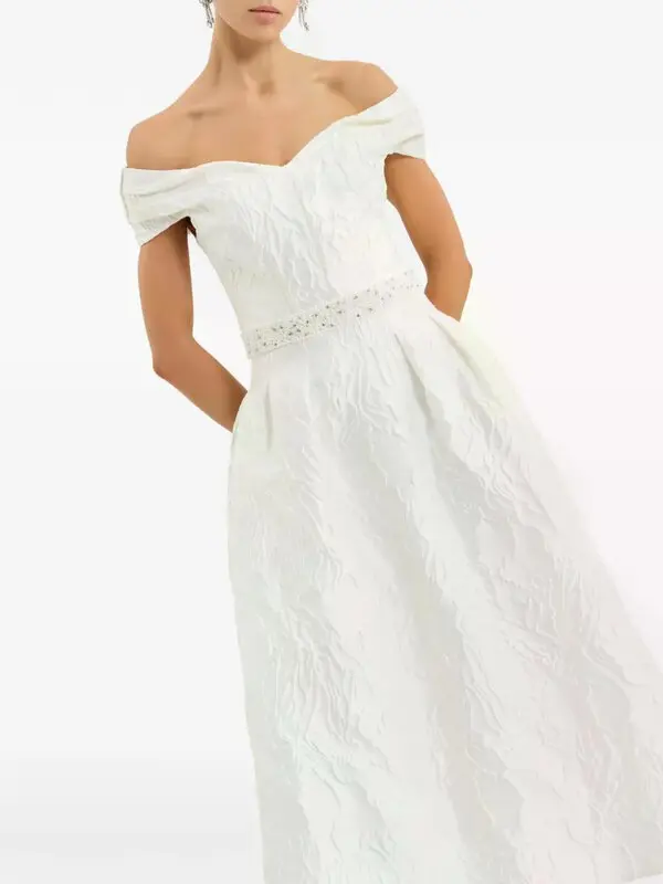 Rebecca Vallance Ivory Off-shoulder Midi Dress With Embellished Belt