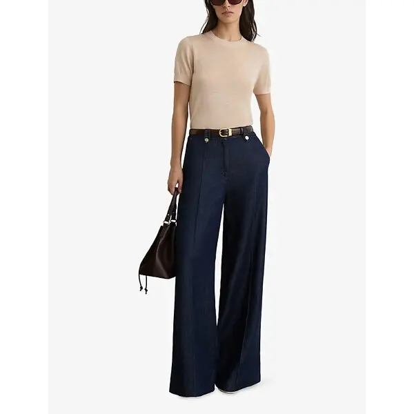 REISS Livy Short-sleeve Silk And Linen-blend Top - Neutral