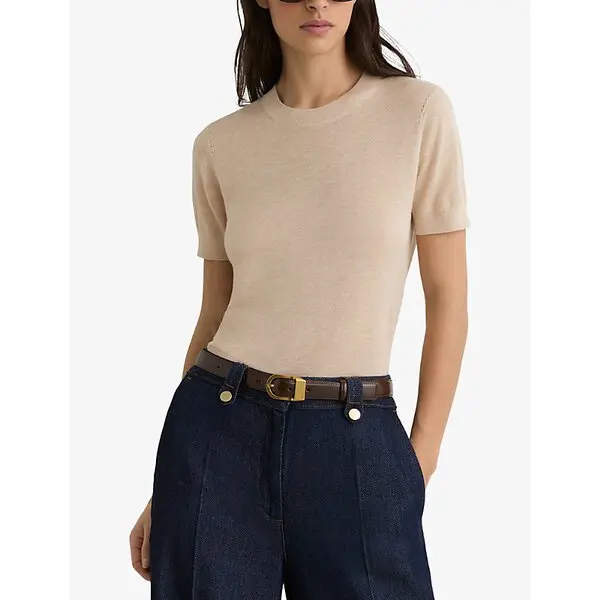 REISS Livy Short-sleeve Silk And Linen-blend Top - Neutral