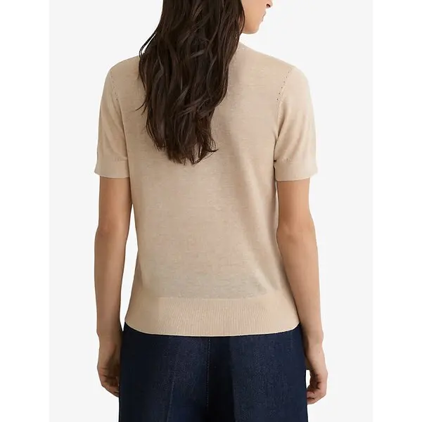 REISS Livy Short-sleeve Silk And Linen-blend Top - Neutral