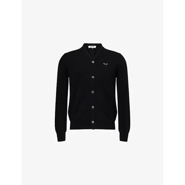 Play Comme Des Garcon V-neck Wool Knit Cardigan - Black