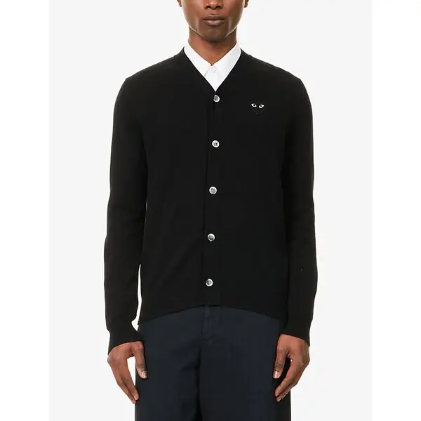 Play Comme Des Garcon V-neck Wool Knit Cardigan - Black