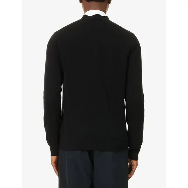 Play Comme Des Garcon V-neck Wool Knit Cardigan - Black