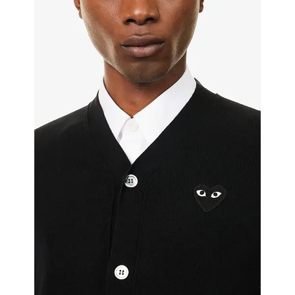 Play Comme Des Garcon V-neck Wool Knit Cardigan - Black