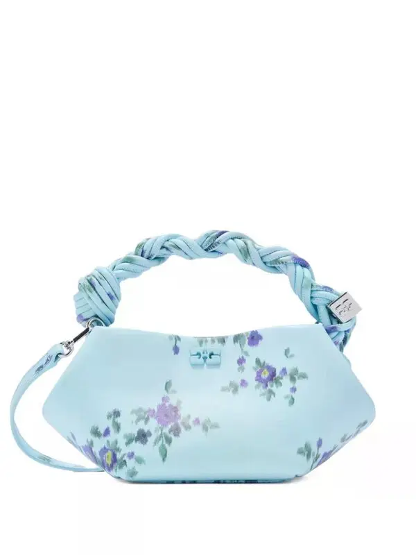 GANNI Floral-print Braided Handle Mini Bag - Blue
