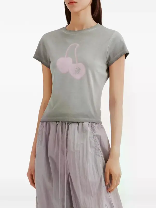 B+AB Cherry Print Crystal Embellished T-shirt - Grey