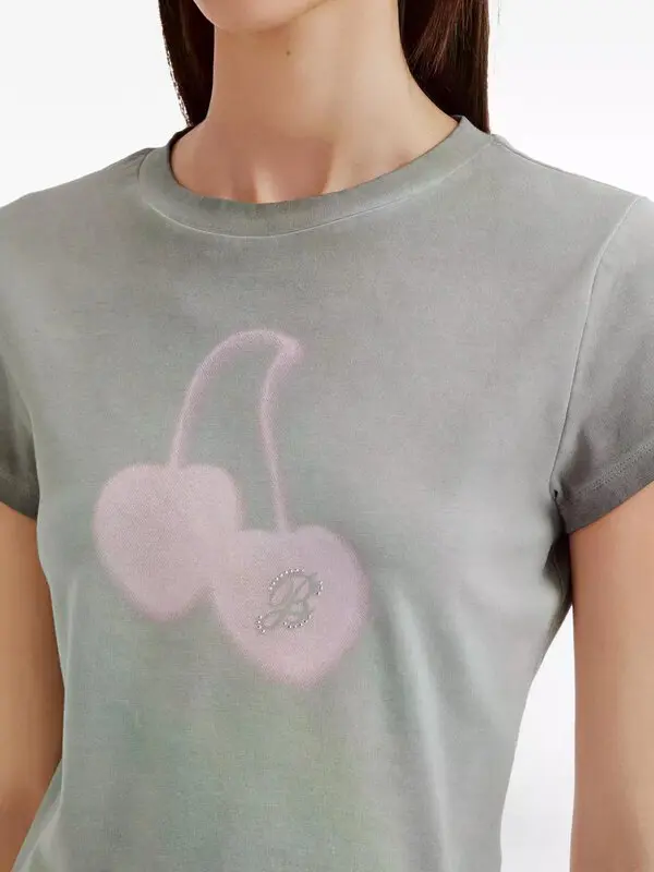 B+AB Cherry Print Crystal Embellished T-shirt - Grey
