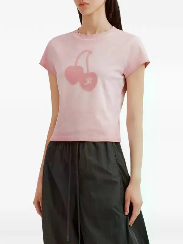 B+AB Cherry Print Crystal-embellished Crewneck T-shirt - Pink