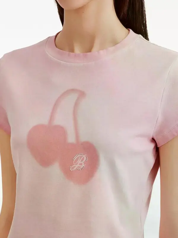 B+AB Cherry Print Crystal-embellished Crewneck T-shirt - Pink