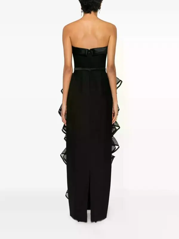 Viktor & Rolf Strapless Ruffled Wool Blend Maxi Dress - Black