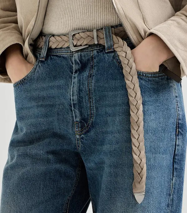 Brunello Cucinelli Suede Braided Belt With Monili Embellishments - Brown