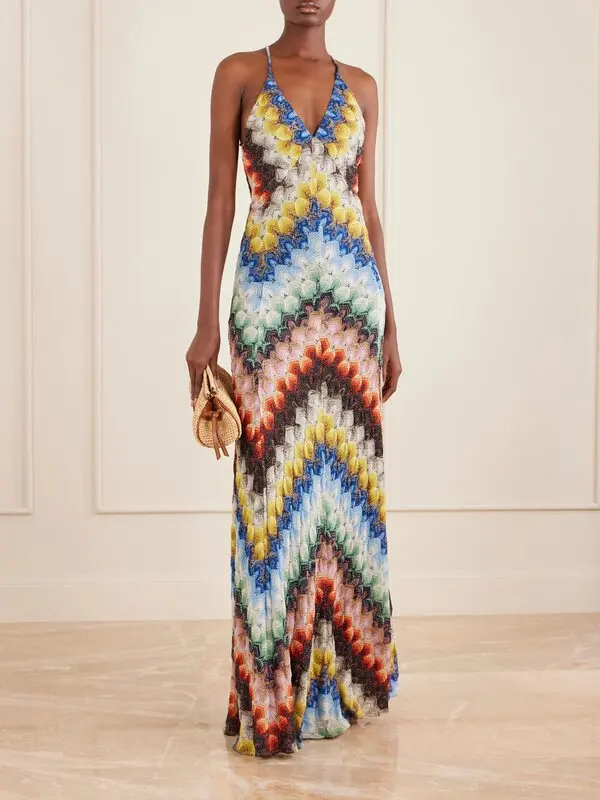 Missoni Striped Metallic Crochet-knit Maxi Dress