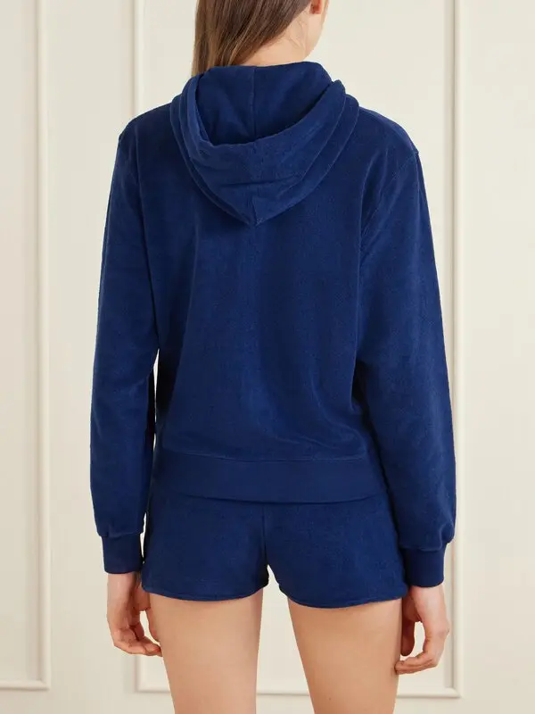 Hunza G Hooded Embroidered Cotton-terry Top