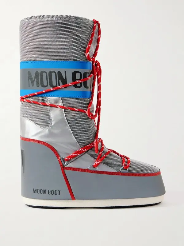 Moon Boot Icon Space Racing Metallic Mesh And Pvc Ankle Boots - Silver
