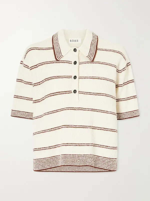 RÓHE Striped Organic Cotton-blend Terry Polo Shirt - Brown