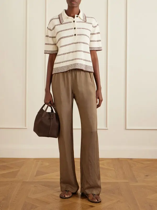 RÓHE Striped Organic Cotton-blend Terry Polo Shirt - Brown