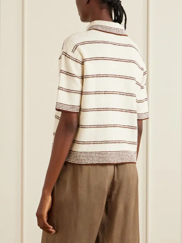RÓHE Striped Organic Cotton-blend Terry Polo Shirt - Brown
