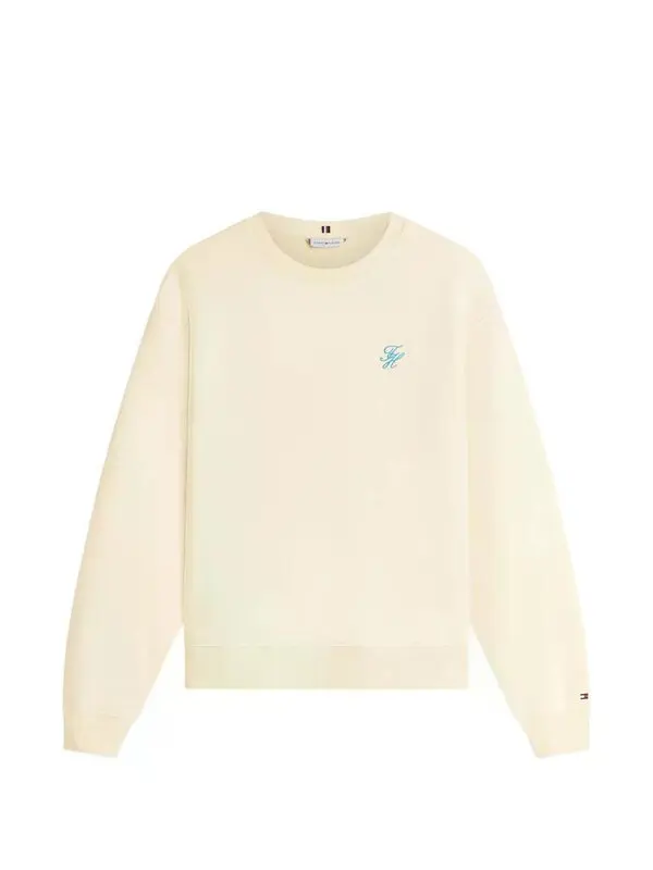 Tommy Hilfiger Embroidered Logo Crew Neck Sweater - Neutrals