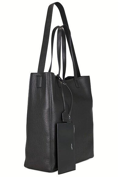Saint Laurent Pebbled Leather Shopping Bag With Pouch - Black