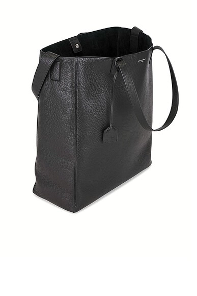 Saint Laurent Pebbled Leather Shopping Bag With Pouch - Black