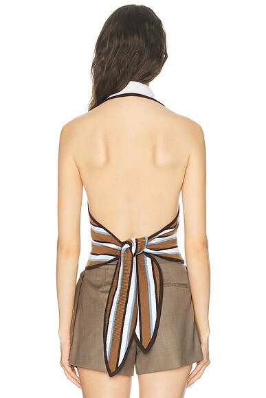 Monse Striped Knit Halter Top With Collar