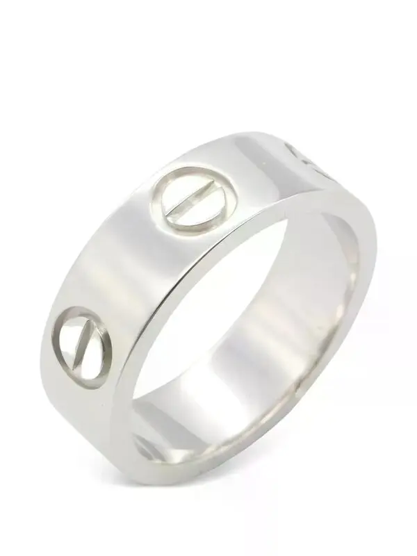 Cartier 18k White Gold Love Motif Band Ring - Silver
