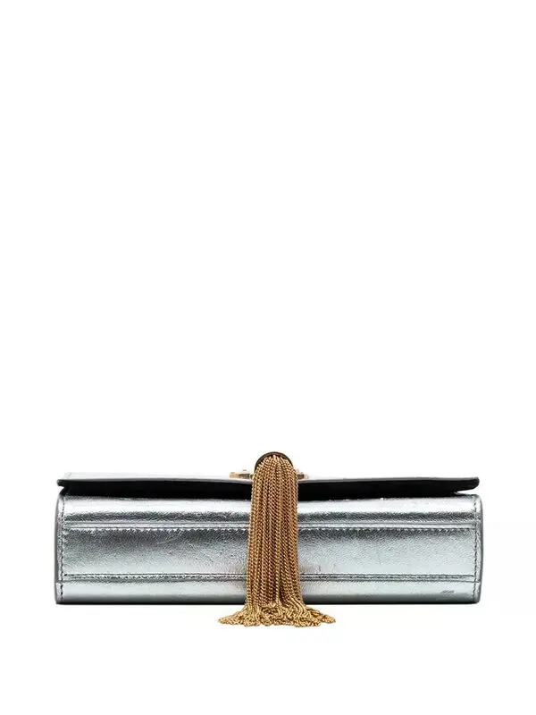 Saint Laurent Small Metallic Calfskin Monogram Kate Tassel Crossbody Bag - Silver