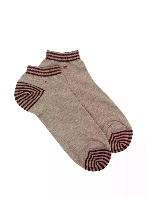 Zegna Ribbed Ankle Socks With Logo Embroidery - Neutrals