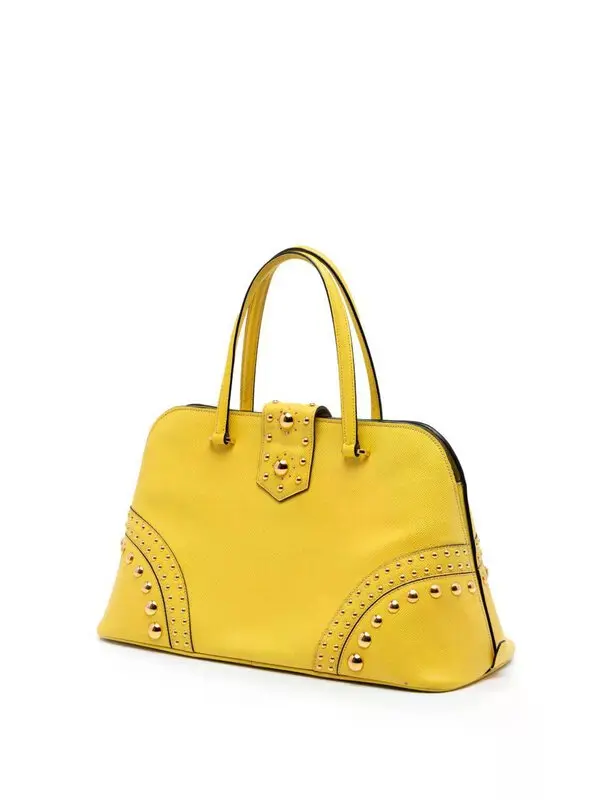 Prada Studded Saffiano Leather Satchel - Yellow