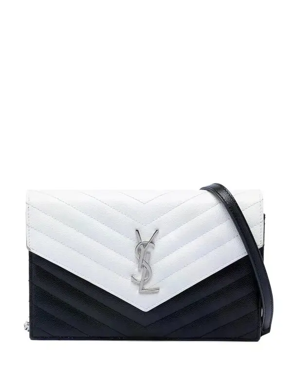Saint Laurent Bicolor Chain Wallet Crossbody Bag - Black