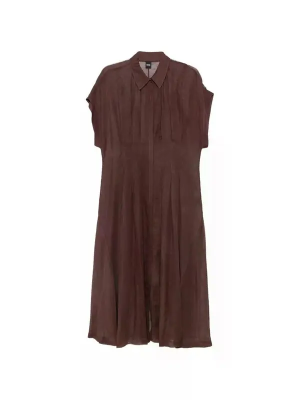 BOSS Short-sleeve Pleated Midi Dress - Brown