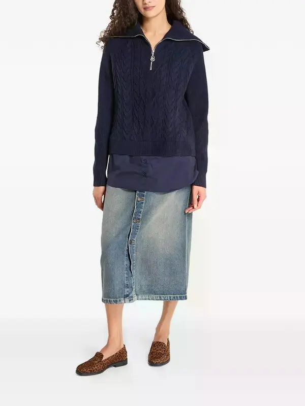 Desigual Cable-knit Quarter-zip Sweater With Layered Design