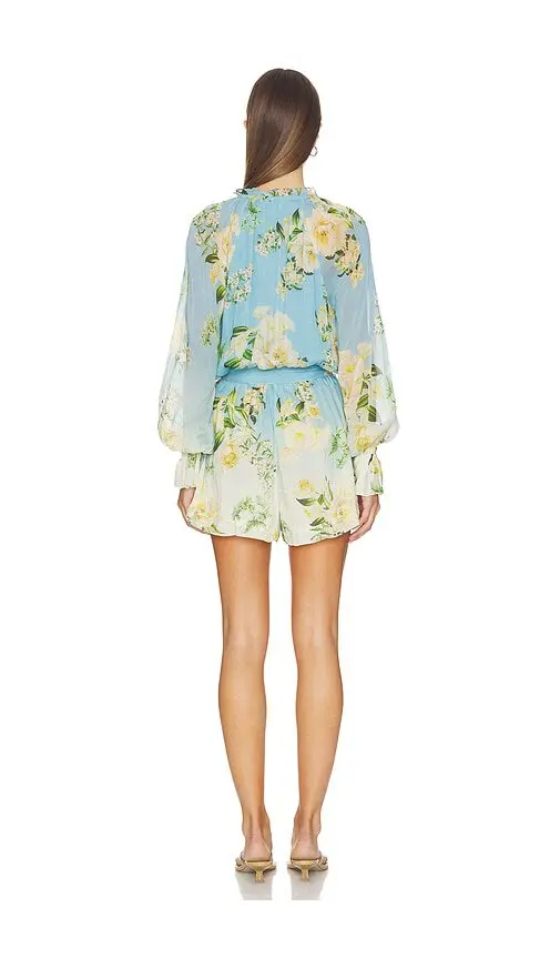 Hemant & Nandita Floral Print Viscose Romper With Tie-up Belt - Blue