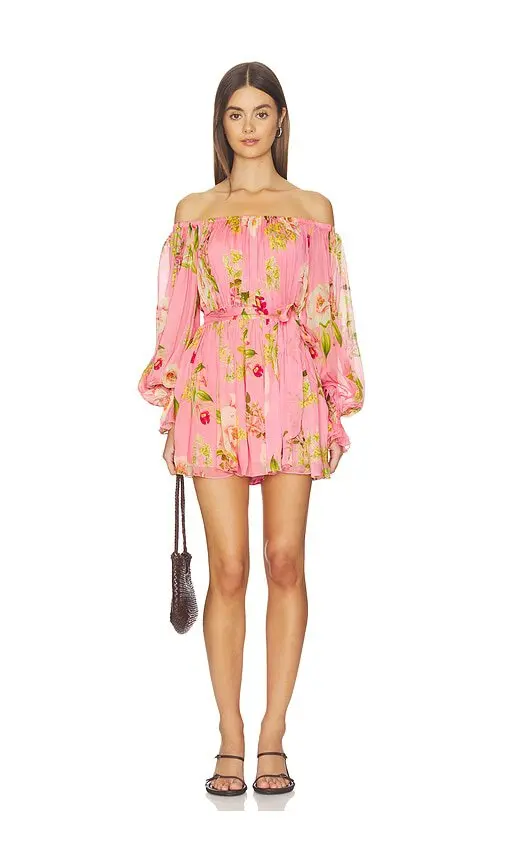 Hemant & Nandita Off Shoulder Romper With Tie Up Belt In . Also - Pink
