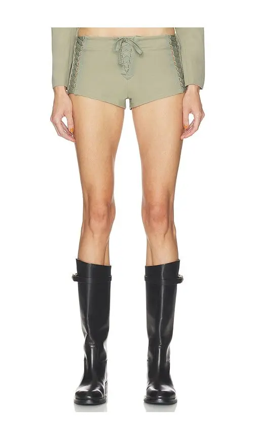 HAELO Open Lace Up Micro Shorts - Olive