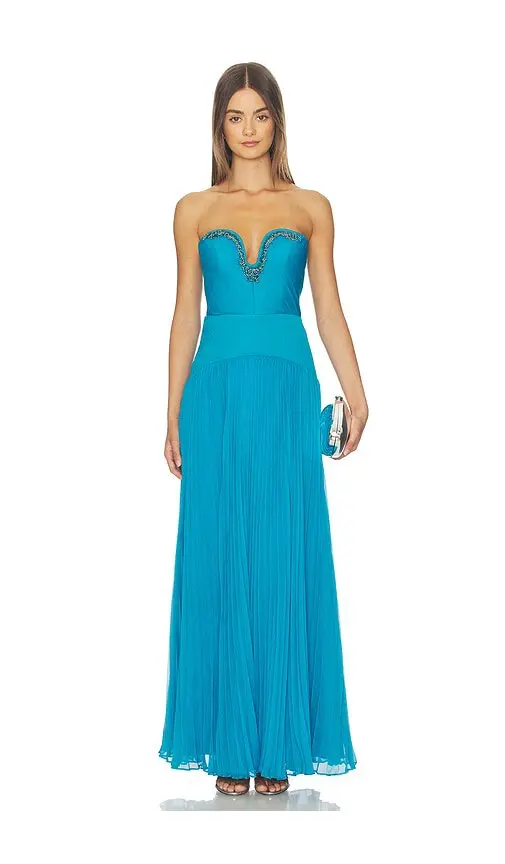 AMUR Strapless Pleated Gown - Blue