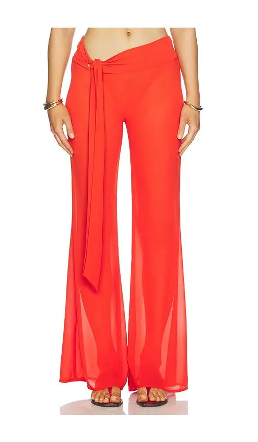 BANANHOT Bowie Sheer Crepe Pull-on Pants With Side Tie Detail - Red