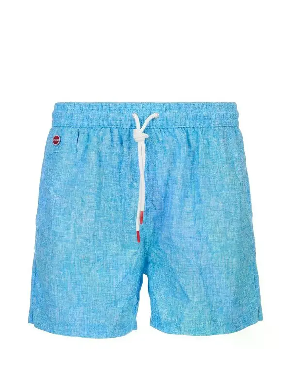 Kiton Crosshatch-pattern Drawstring Swim Shorts - Blue
