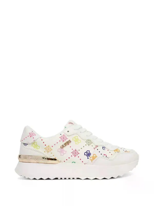 Guess Logo Print Sneakers With Metallic Trim - White