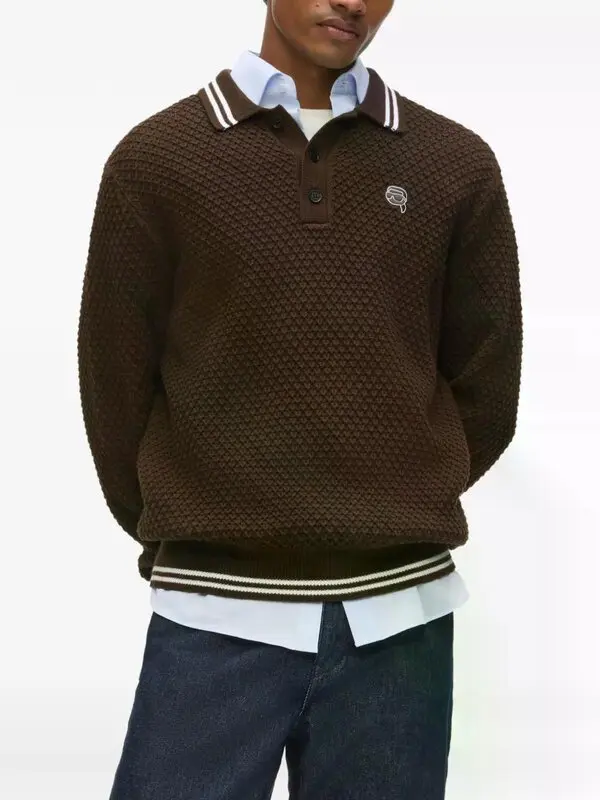 Karl Lagerfeld Ikon Waffle-knit Polo Sweater