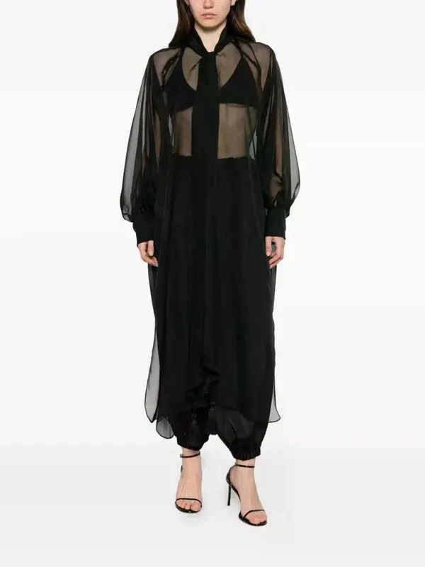 PARLOR Sheer Finish Tassel Detail Blouse