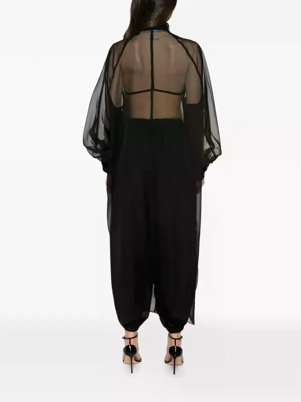 PARLOR Sheer Finish Tassel Detail Blouse