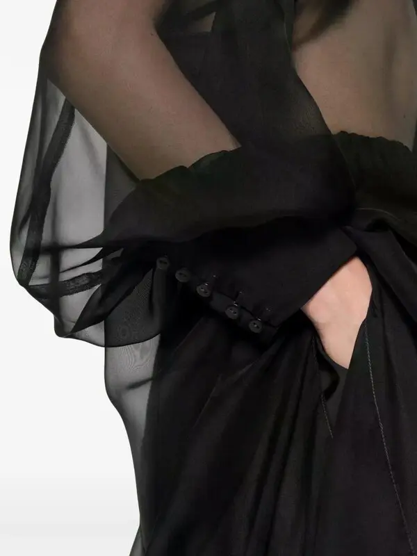 PARLOR Sheer Finish Tassel Detail Blouse