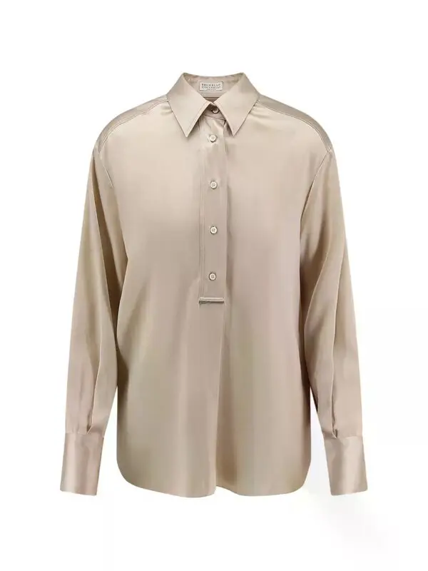 Brunello Cucinelli Monili-chain Satin Shirt - Neutrals