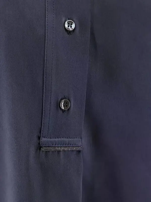 Brunello Cucinelli Long-sleeved Shirt With Monili Chain Embellishment - Blue