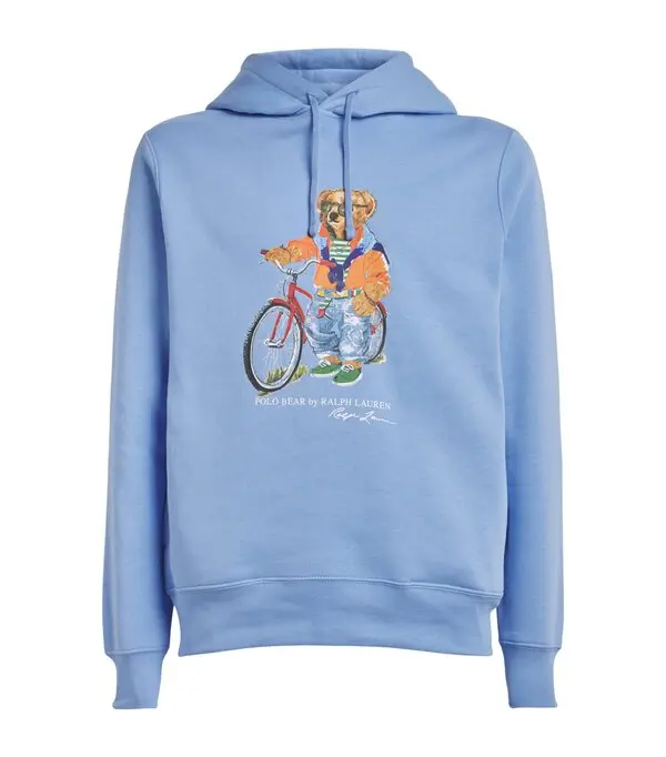 Polo Ralph Lauren Cotton-blend Hoodie With Graphic Bear Print - Blue