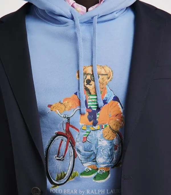 Polo Ralph Lauren Cotton-blend Hoodie With Graphic Bear Print - Blue