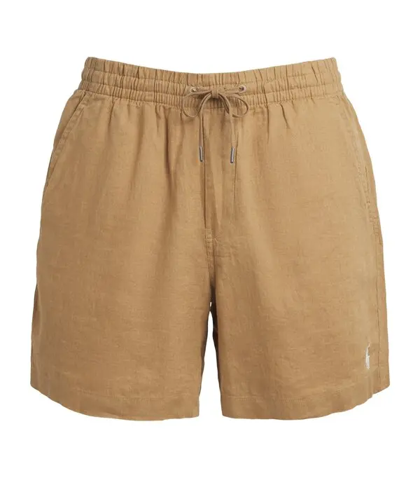 Polo Ralph Lauren Linen Drawstring Shorts With Embroidered Pony - Beige